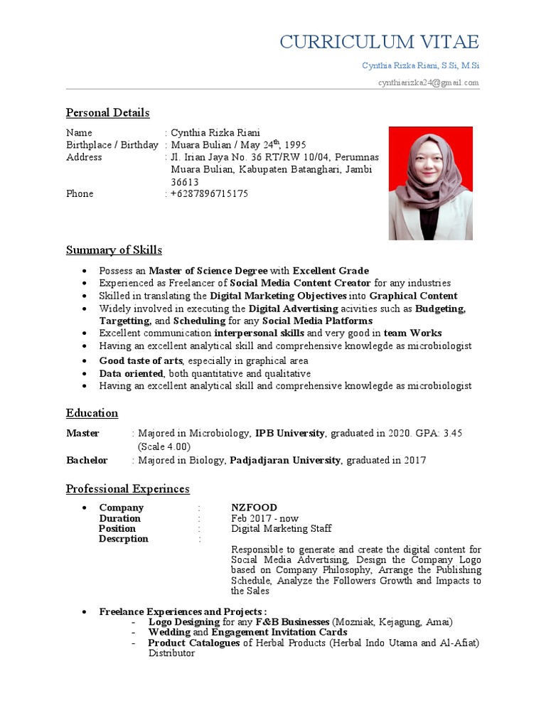 Curriculum Vitae: Personal Details | PDF | Business