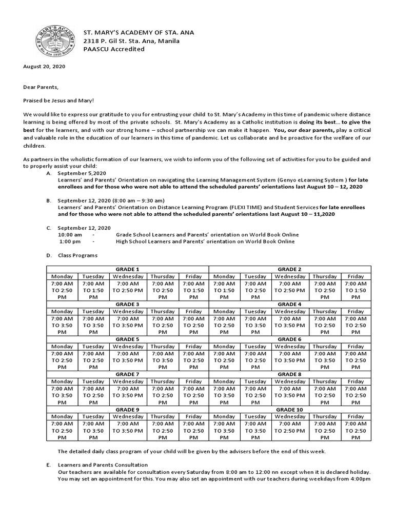 Letter To ParentsGuardians | PDF | Workweek And Weekend