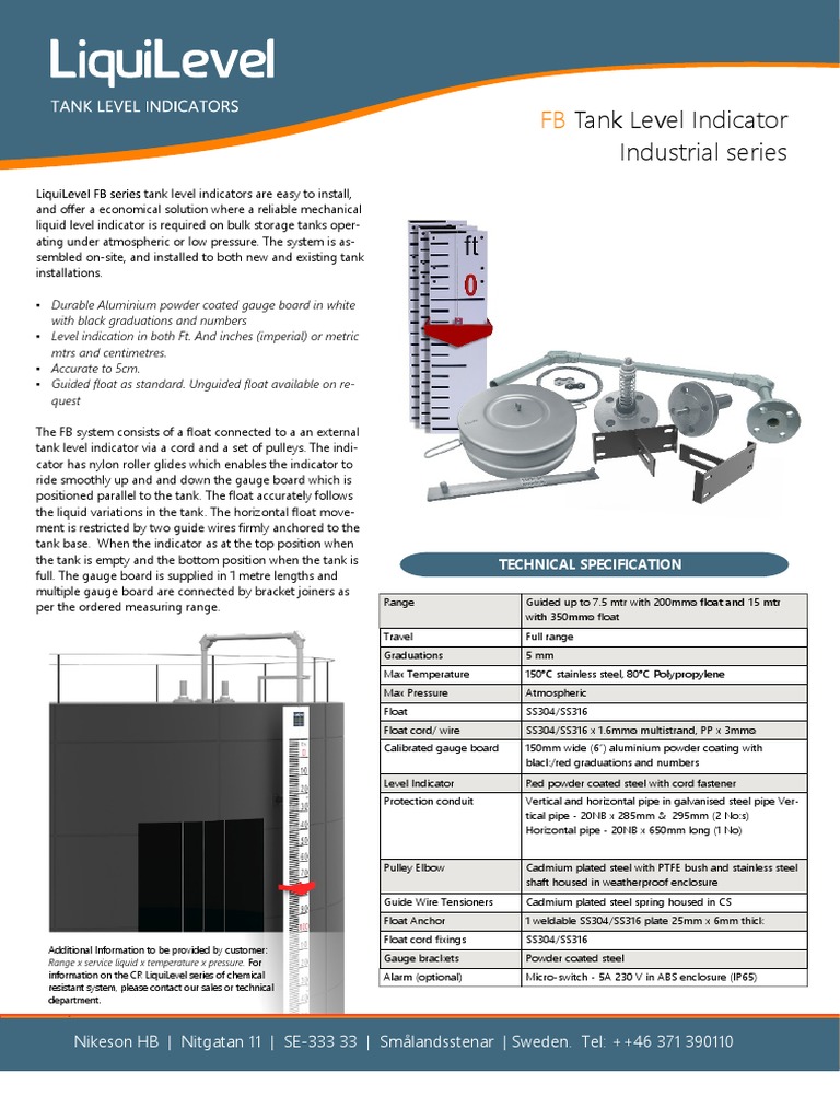 LiquiLevel FB Industrial Tank Level Indicator Specification. Jan 2019 ...