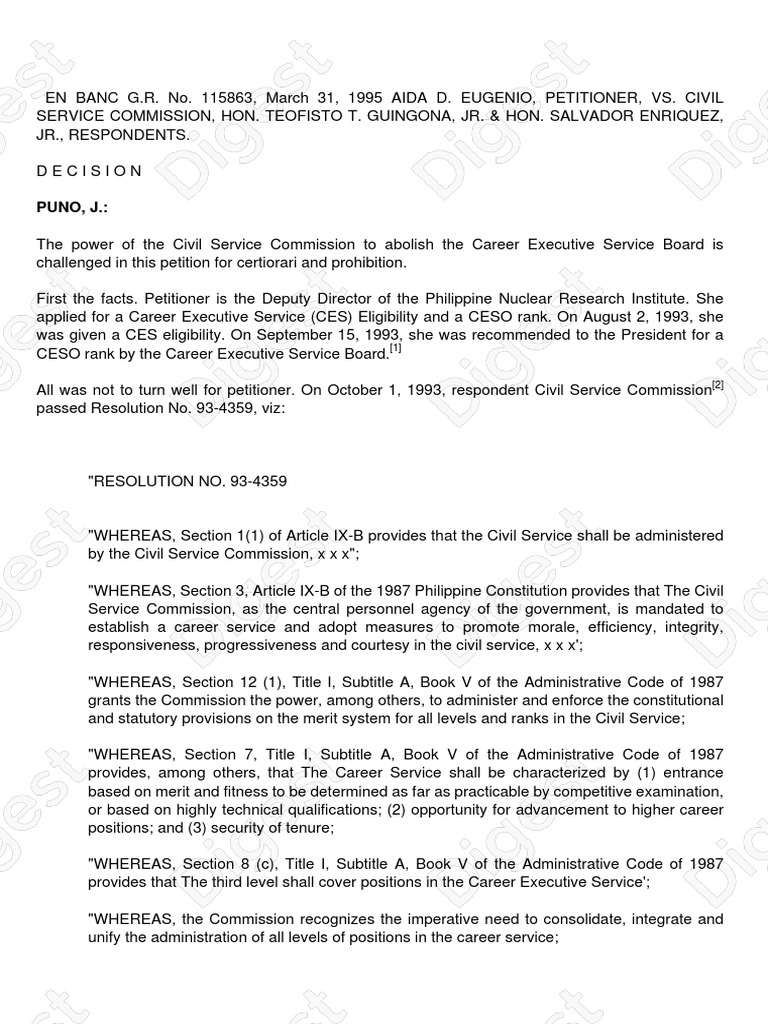 Eugenio Vs Civil Service Commission GR No 115863 1995-03-31 | PDF ...