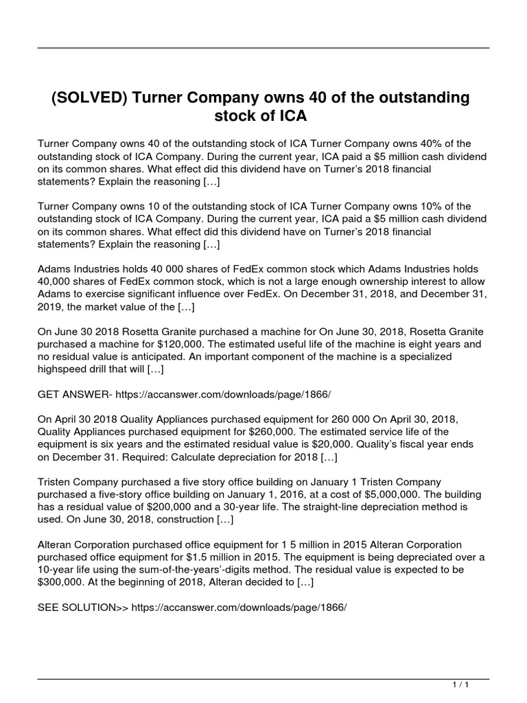 Solved Turner Company Owns 40 of The Outstanding Stock of Ica | PDF ...