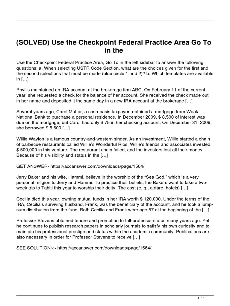 Solved Use The Checkpoint Federal Practice Area Go To in The | PDF ...