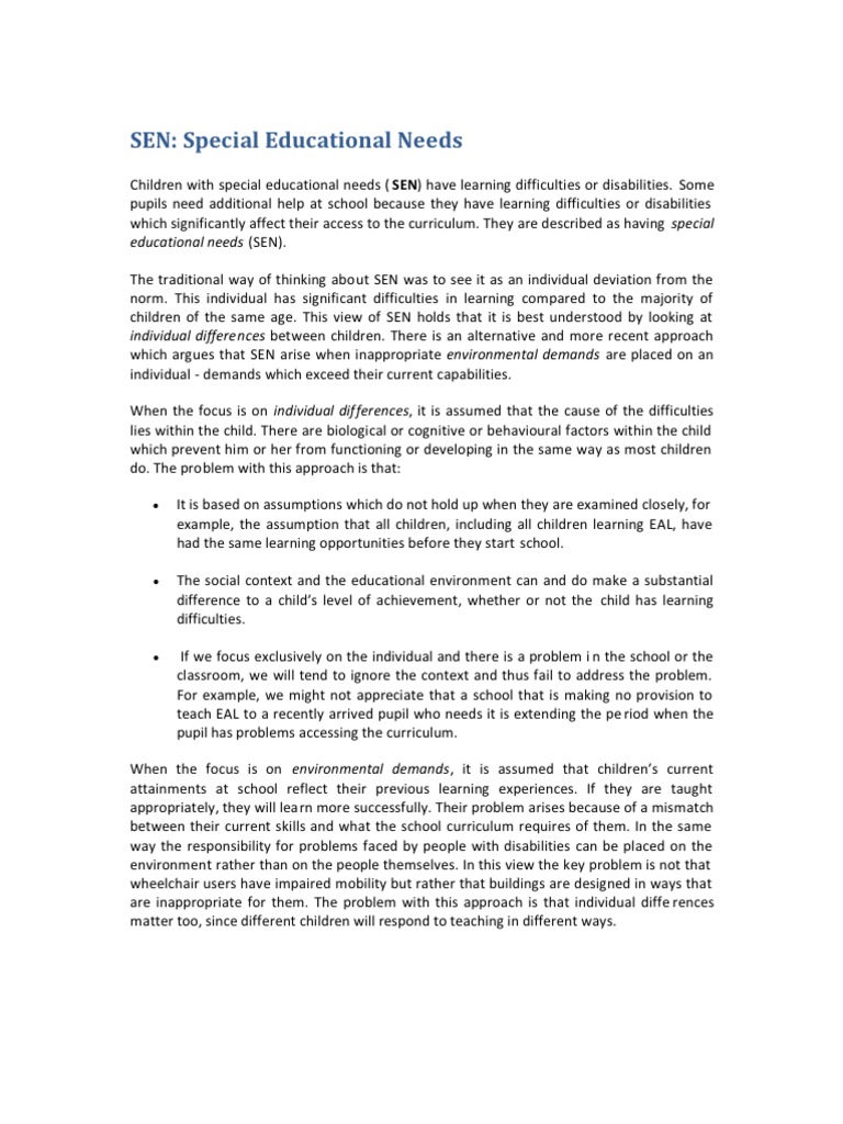 Special Educational Needs Reflection | PDF | Special Education ...
