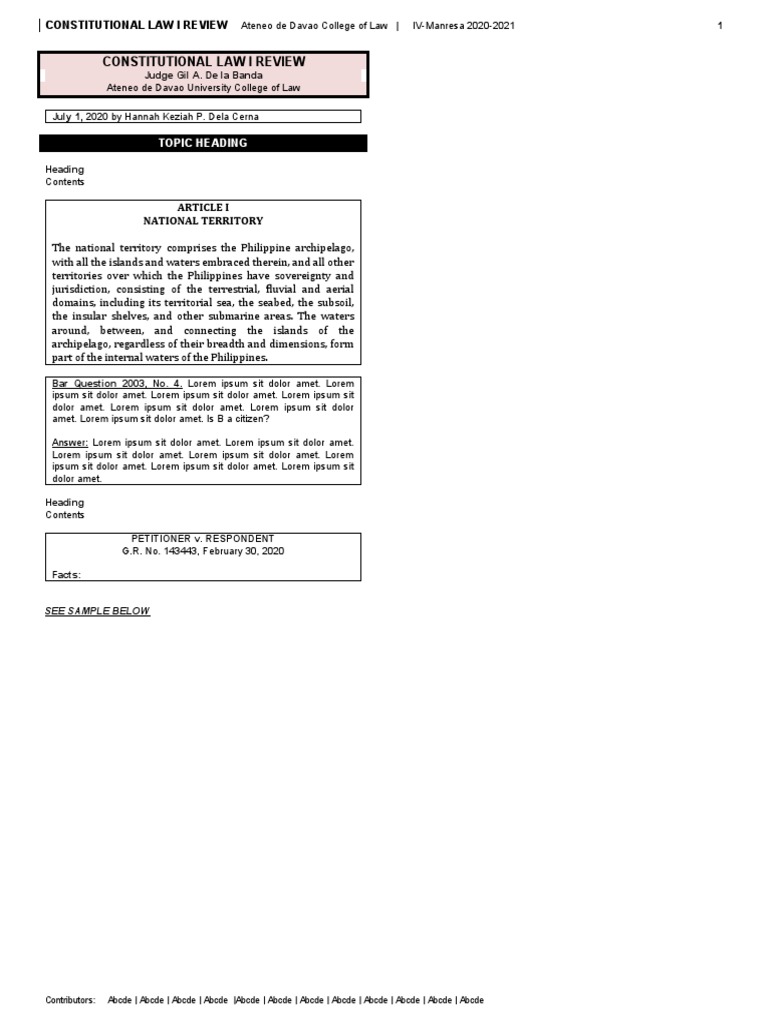 Consti I Review TSN Template With Sample | PDF | Territorial Waters | Exclusive Economic Zone