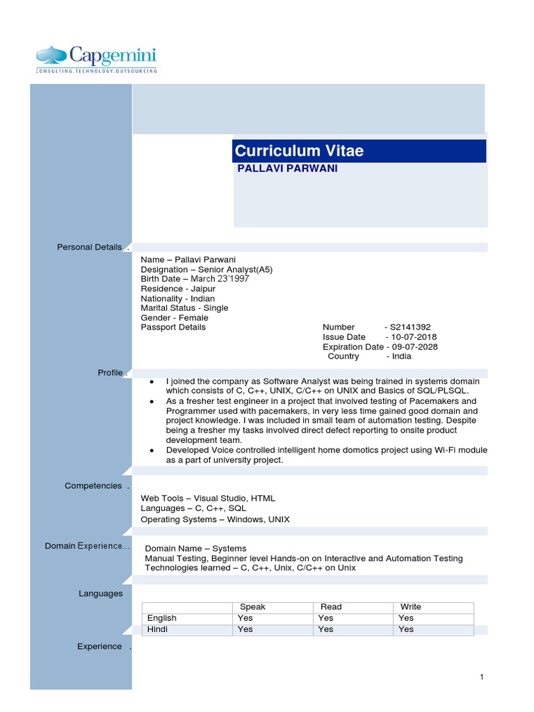 Curriculum Vitae: Pallavi Parwani | PDF | Programmer | Software Engineering