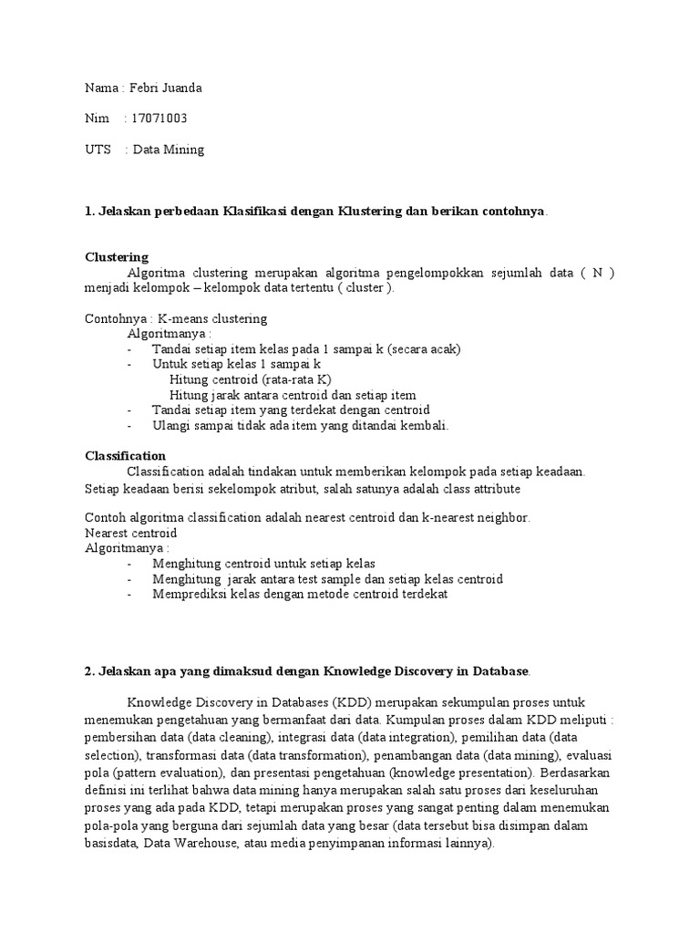 Klasifikasi vs Klustering & KDD | PDF