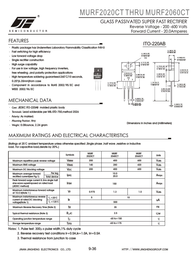 Murf2020Ct Thru Murf2060Ct: Glass Passivated Super Fast Rectifier | PDF ...