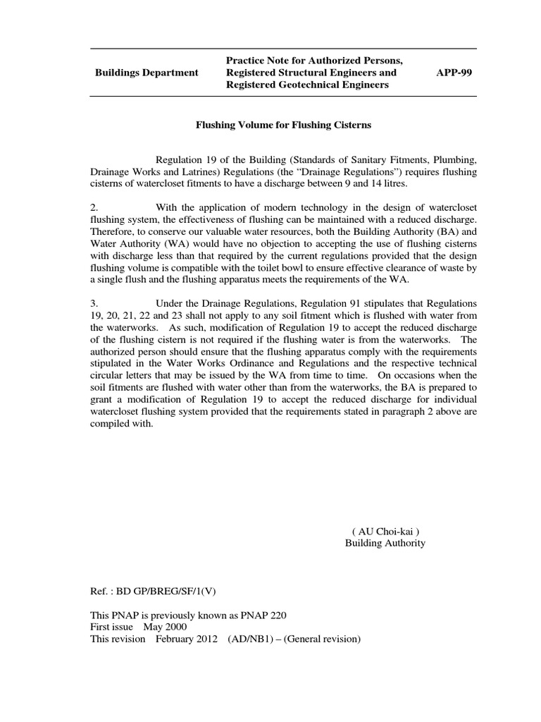 Reduced Flushing Cistern Discharge Guidelines | PDF | Law | Home & Garden