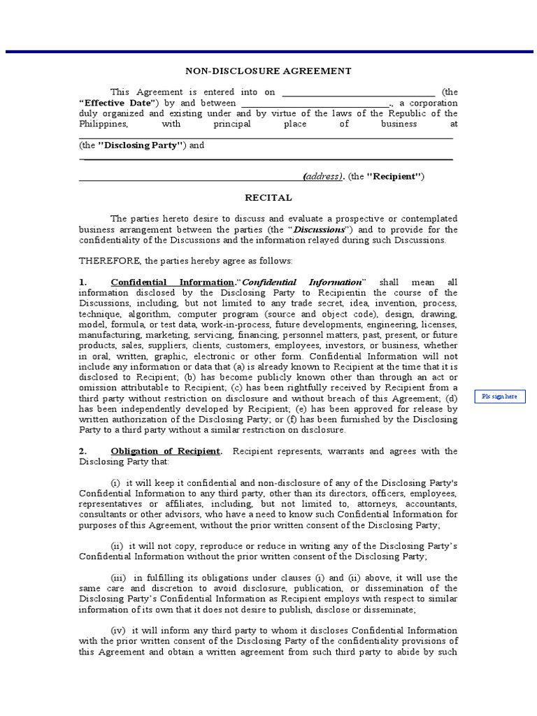 Non-Disclosure Agreement - Form | PDF | Confidentiality | Non ...