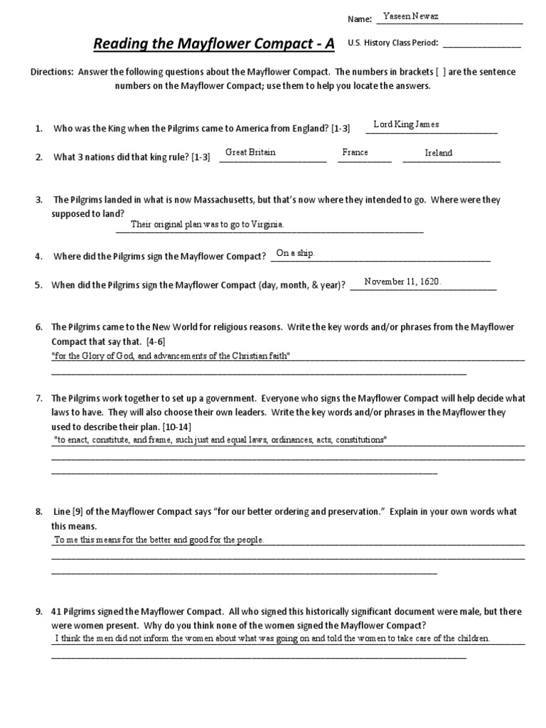 Mayflower Compact Worksheet Guide | PDF | Religion And Belief