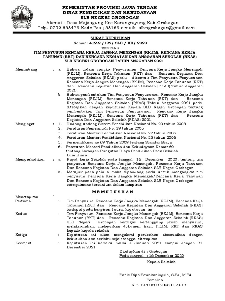 SK Tim Penyusun RKJM dan RKT 2021 | PDF