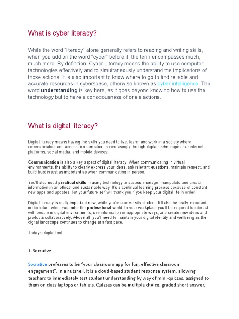 Understanding Cyber Literacy Essentials | PDF | Cyberspace | Literacy