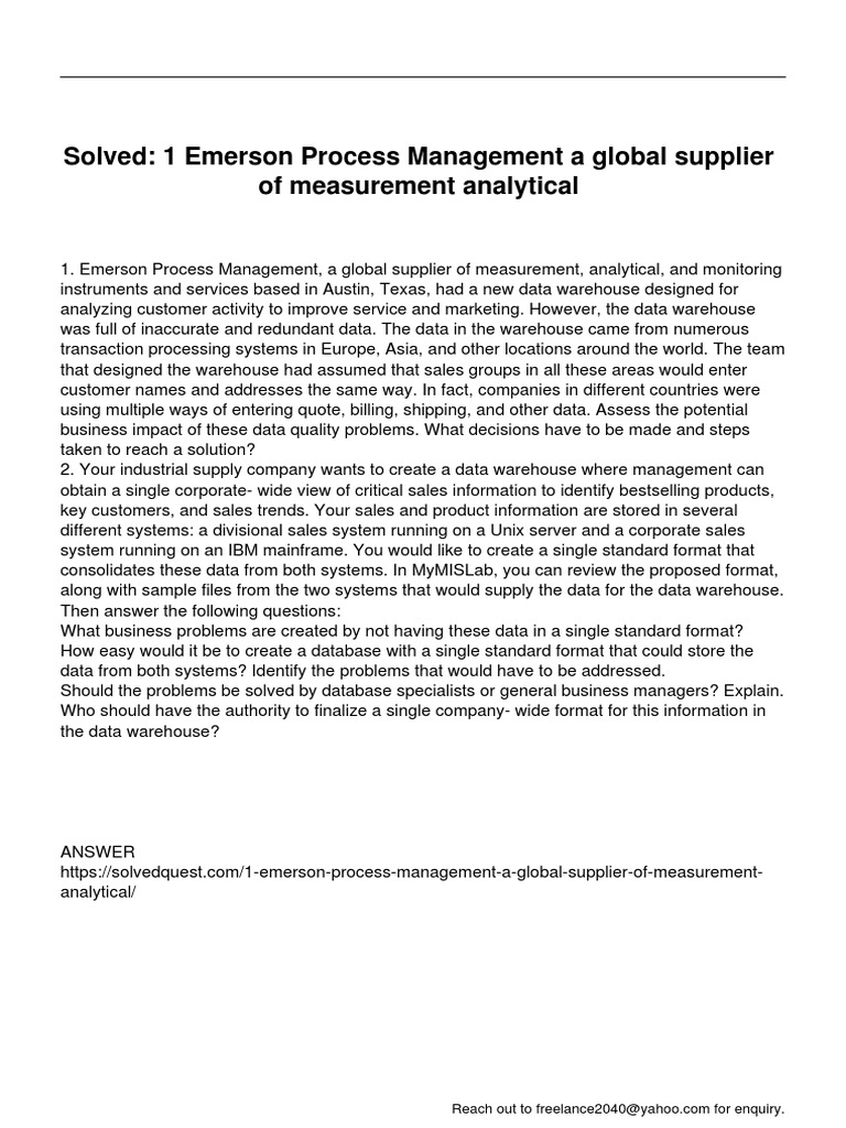 Data Quality Challenges at Emerson Process | PDF | Data Warehouse | Sales