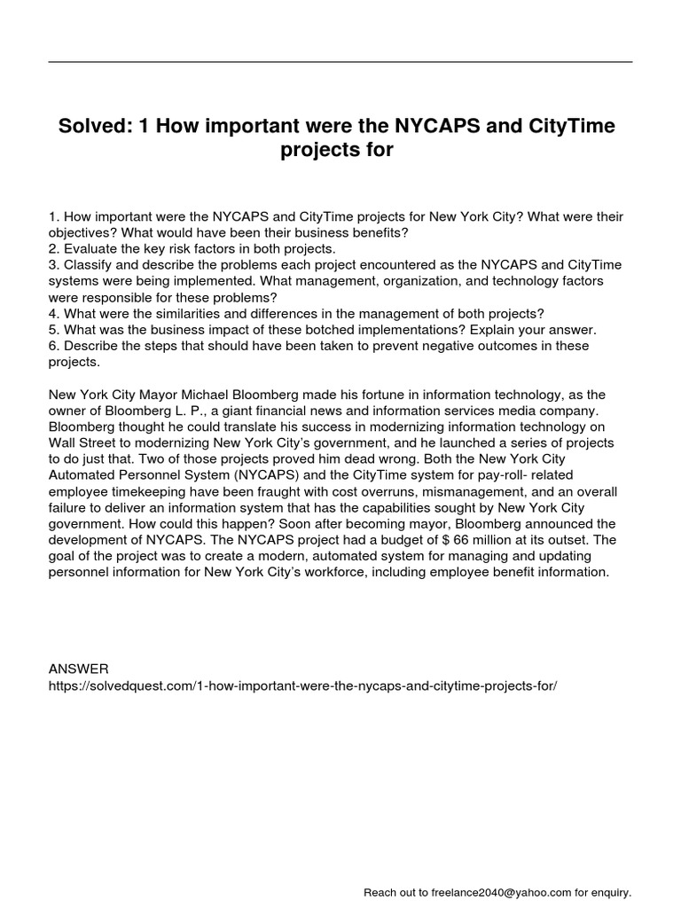 1 How Important Were The Nycaps and Citytime Projects For | PDF ...
