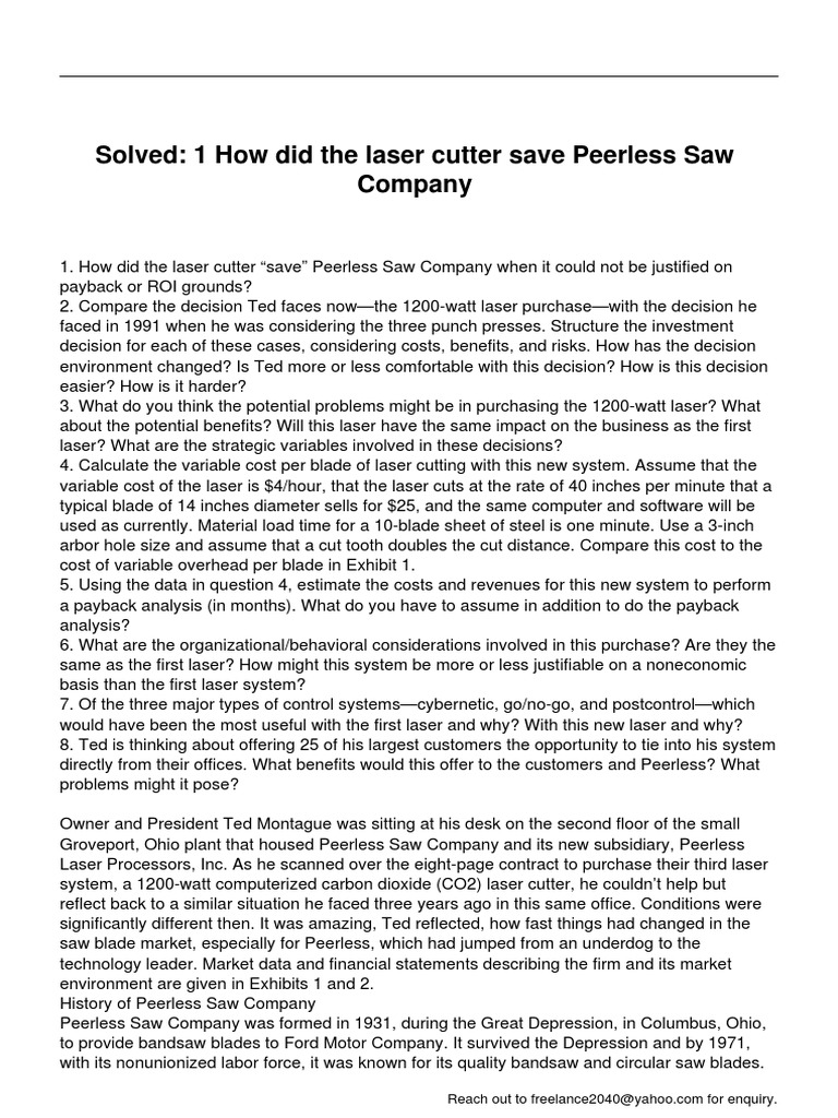 1 How Did The Laser Cutter Save Peerless Saw Company | PDF | Return On ...