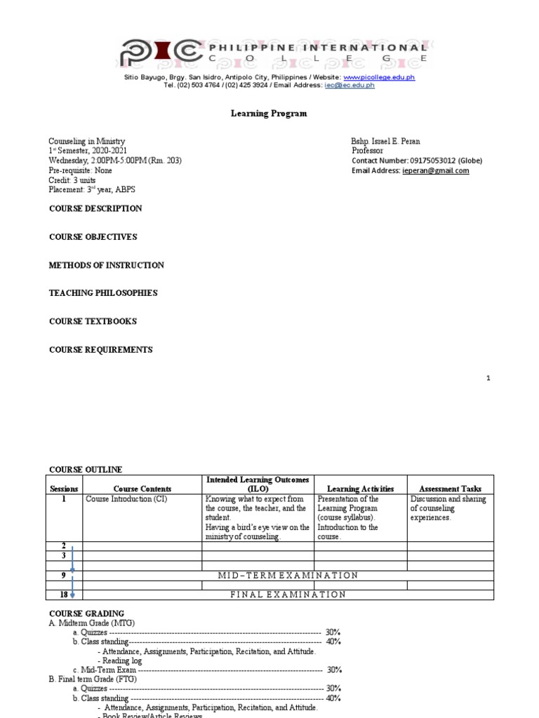 Format of Course Syllabus SY 2020 2021 | PDF | Human Nature | Cognition