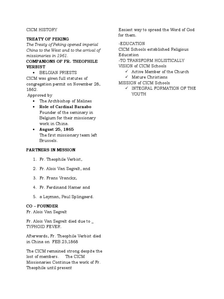CICM Mission and Education Legacy | PDF | Social Science | History