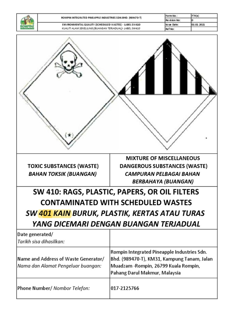 Waste Management Compliance Form | PDF