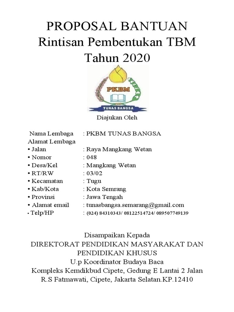 Proposal Bantuan Rintisan TBM 2020 | PDF