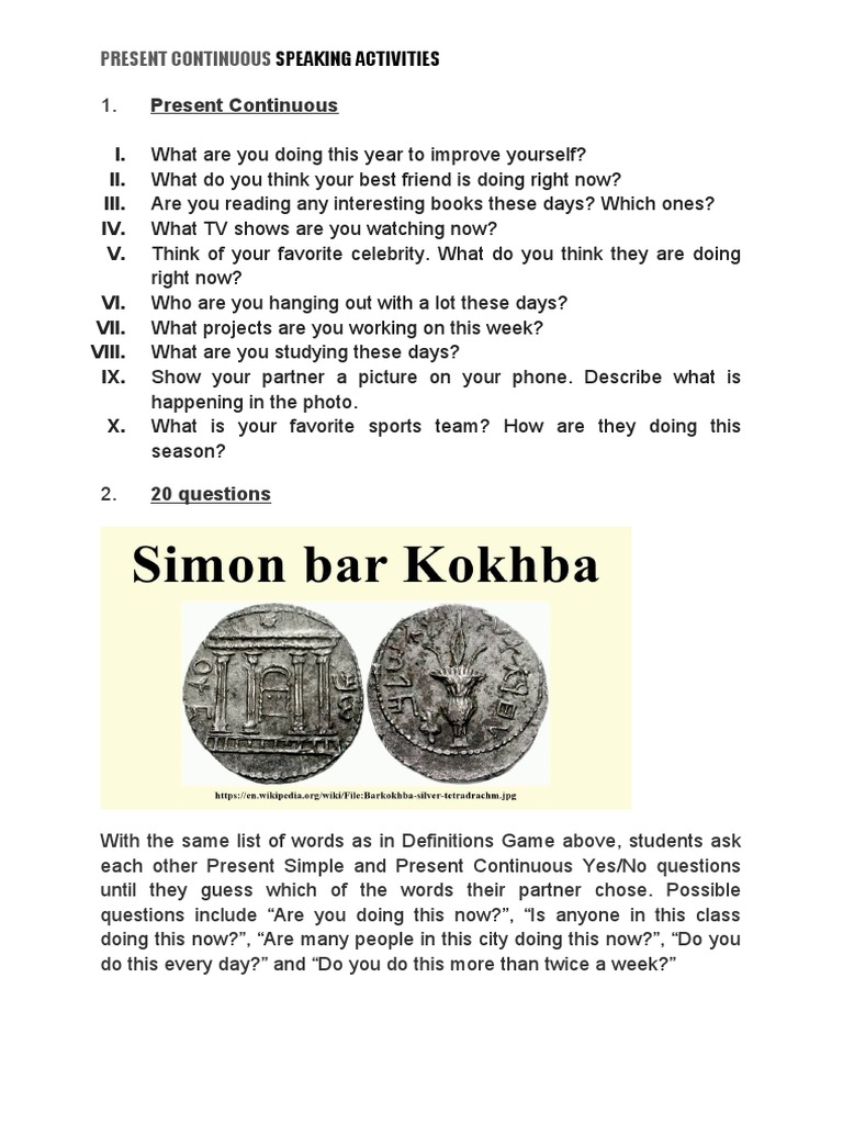 Present Continuous Speaking Activities | PDF