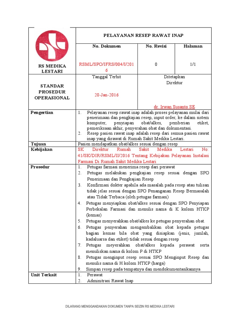 Standar Pelayanan Resep Rawat Inap Pdf