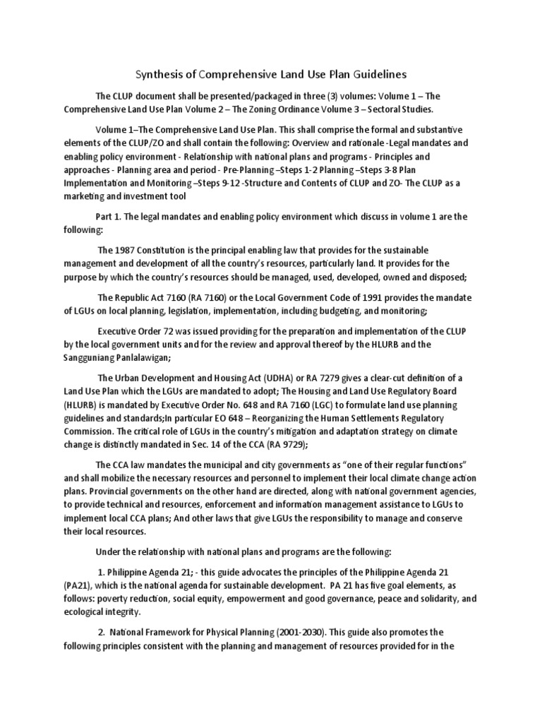 Synthesis of Comprehensive Land Use Plan Guidelines 1 | PDF | Zoning ...