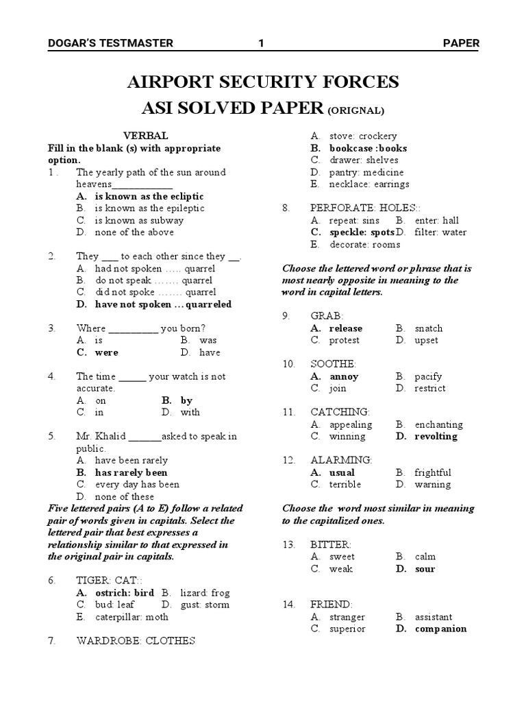 ASF ASI Original Solved Papers 1 | PDF | Microsoft Word | Muhammad