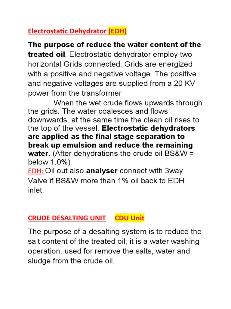 Electrostatic Dehydrator and Desalter Overview | PDF | Chemistry ...