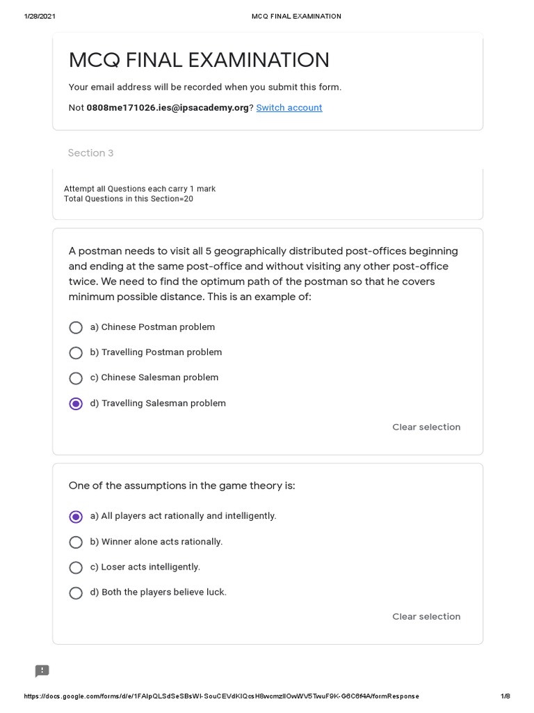 MCQ Final Examination: Section 3 | PDF | Theoretical Computer Science ... MCQ Final Examination: Section 3 | PDF | Theoretical Computer Science ...