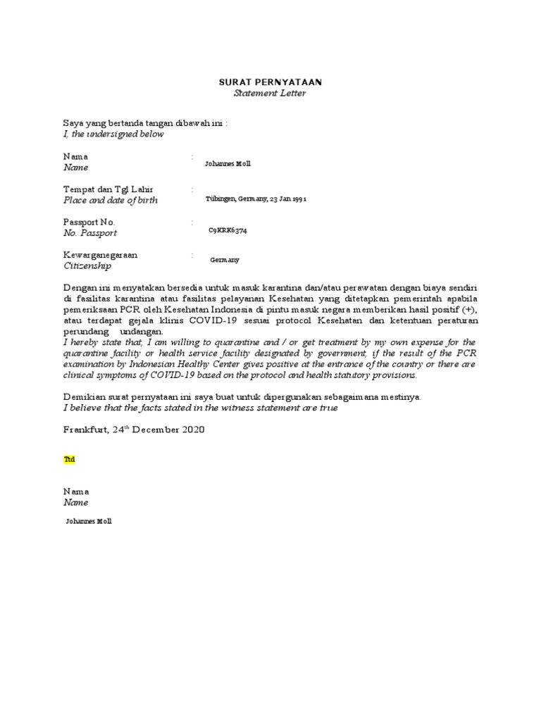Statement Letter For Enter To Indonesia Template JM Signed | PDF