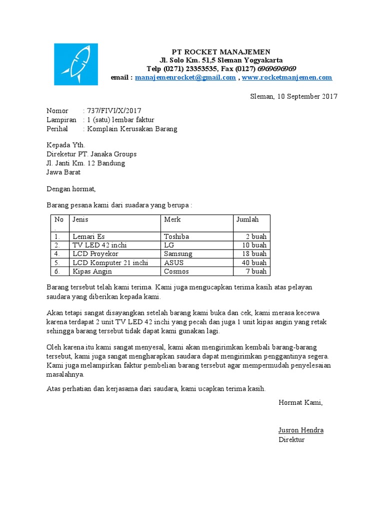 Contoh Surat Komplain | PDF