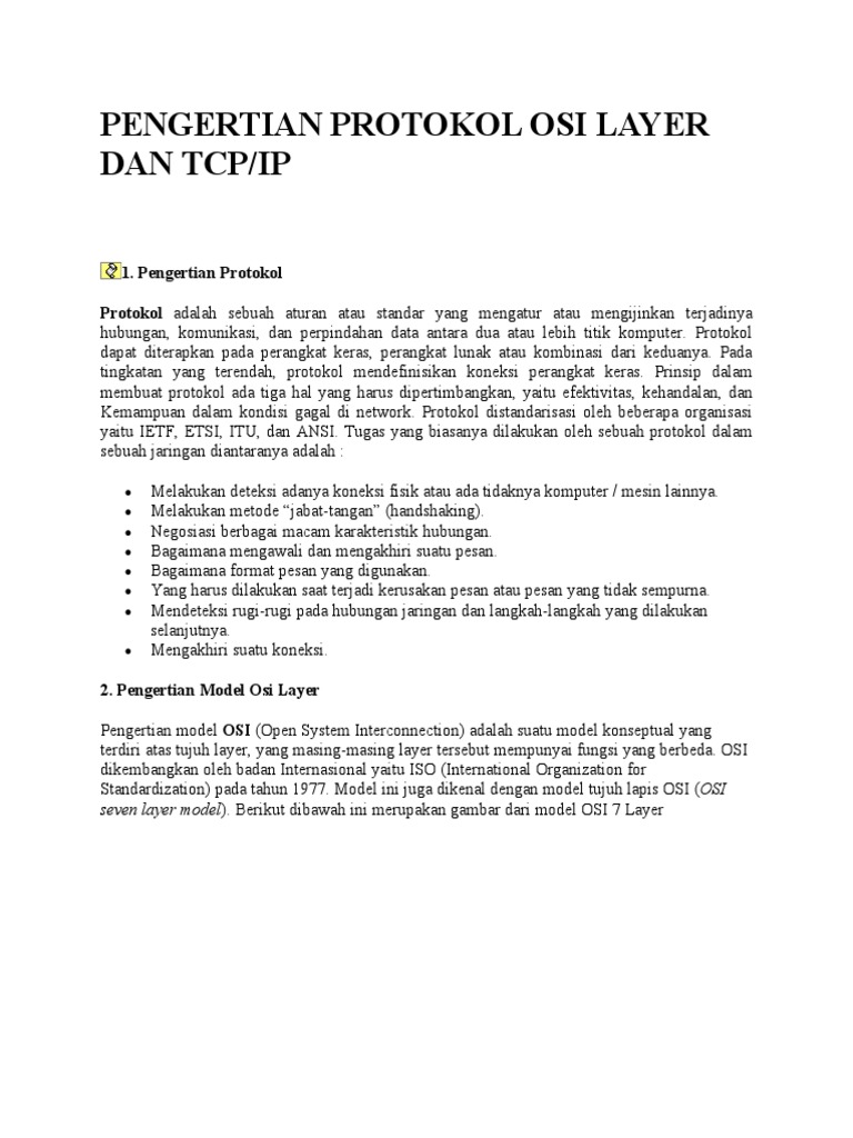 Pengertian Protokol Osi Layer Dan Tcpip | PDF