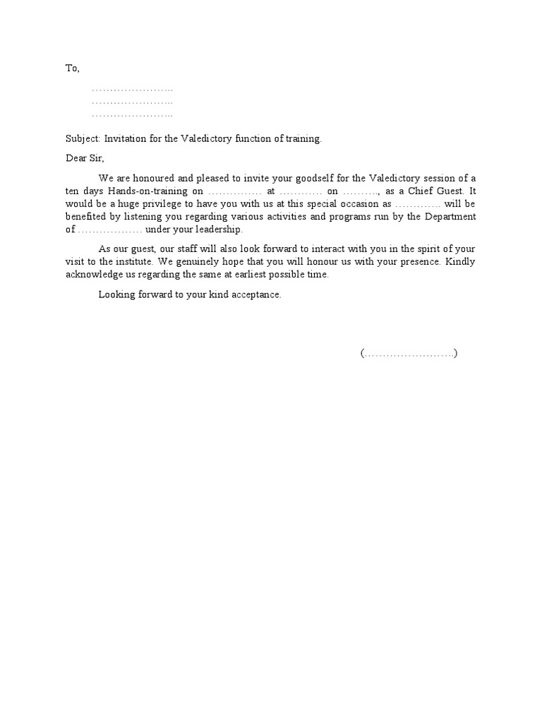 Application Format For Invitation For The Valedictory Function | PDF