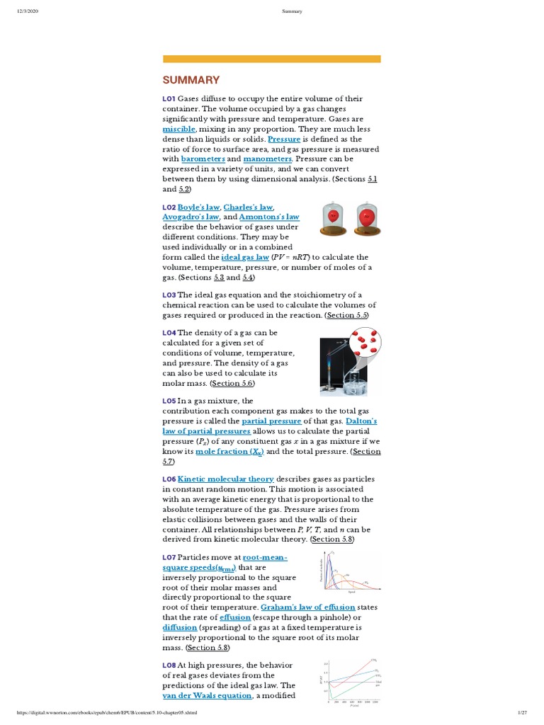 Gas Behavior and Calculations Summary | PDF | Gases | Pressure