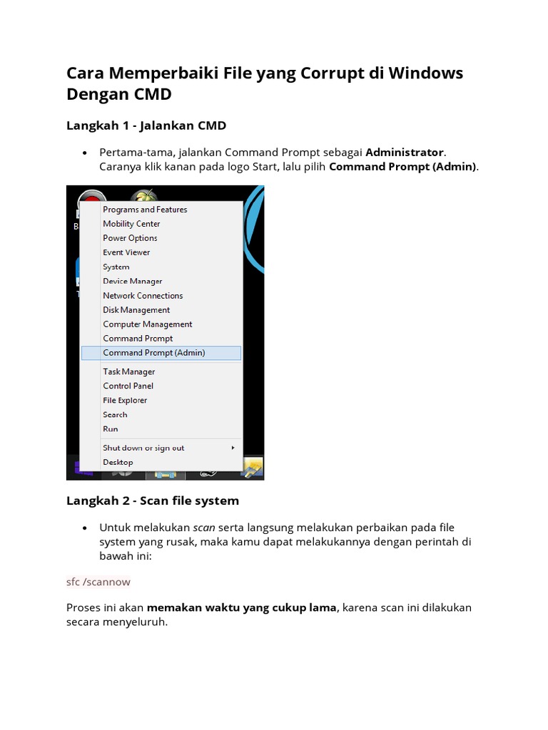 Cara Memperbaiki File Yang Corrupt Di Windows Dengan CMD | PDF