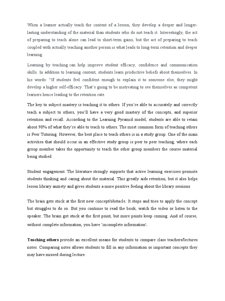 Teaching Others Provide An Excellent Means For Students To Compare ...