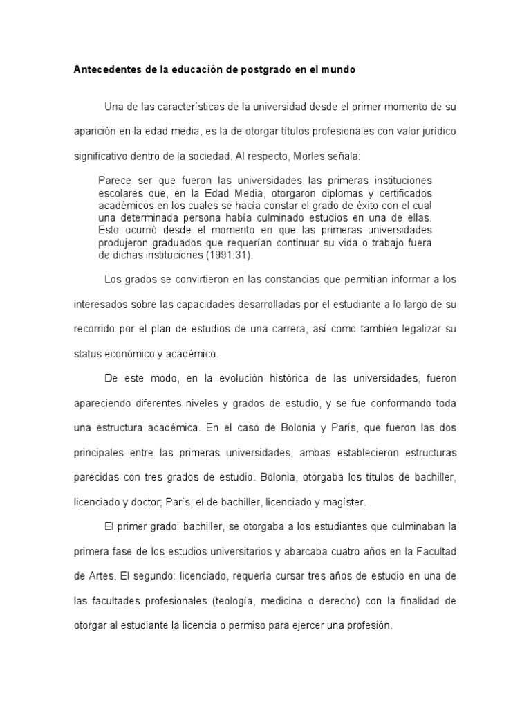 Historia de la educación de postgrado | PDF | Licenciatura | Titulo ...