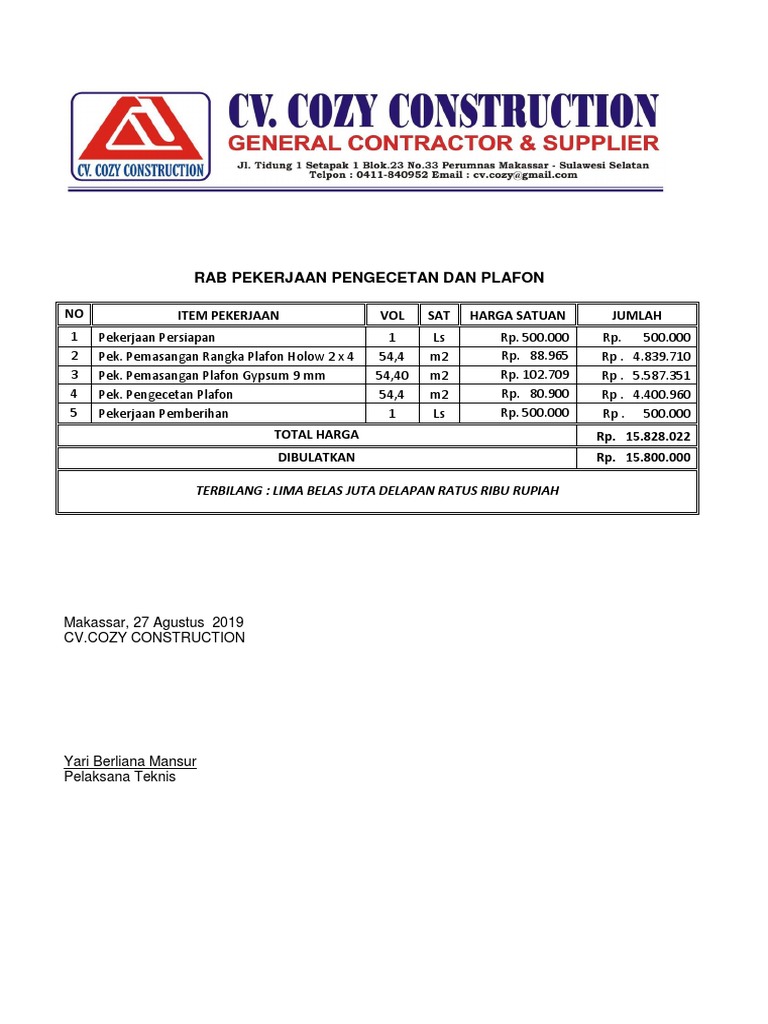 RAB PENGECETAN DAN PLAFON Baru | PDF