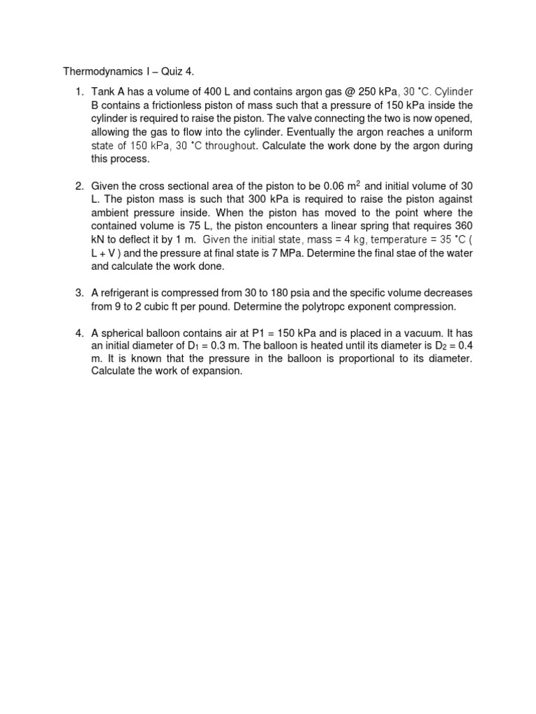Thermodynamics I Quiz 4 | PDF