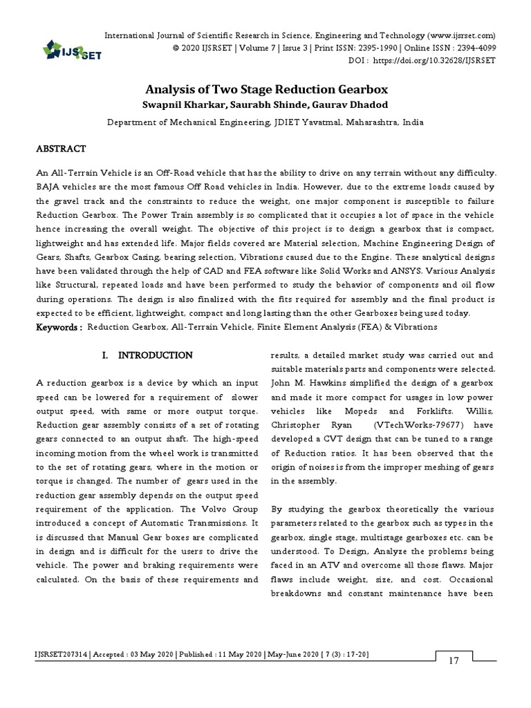 Analysis of Two Stage Reduction Gearbox | PDF | Transmission (Mechanics ...