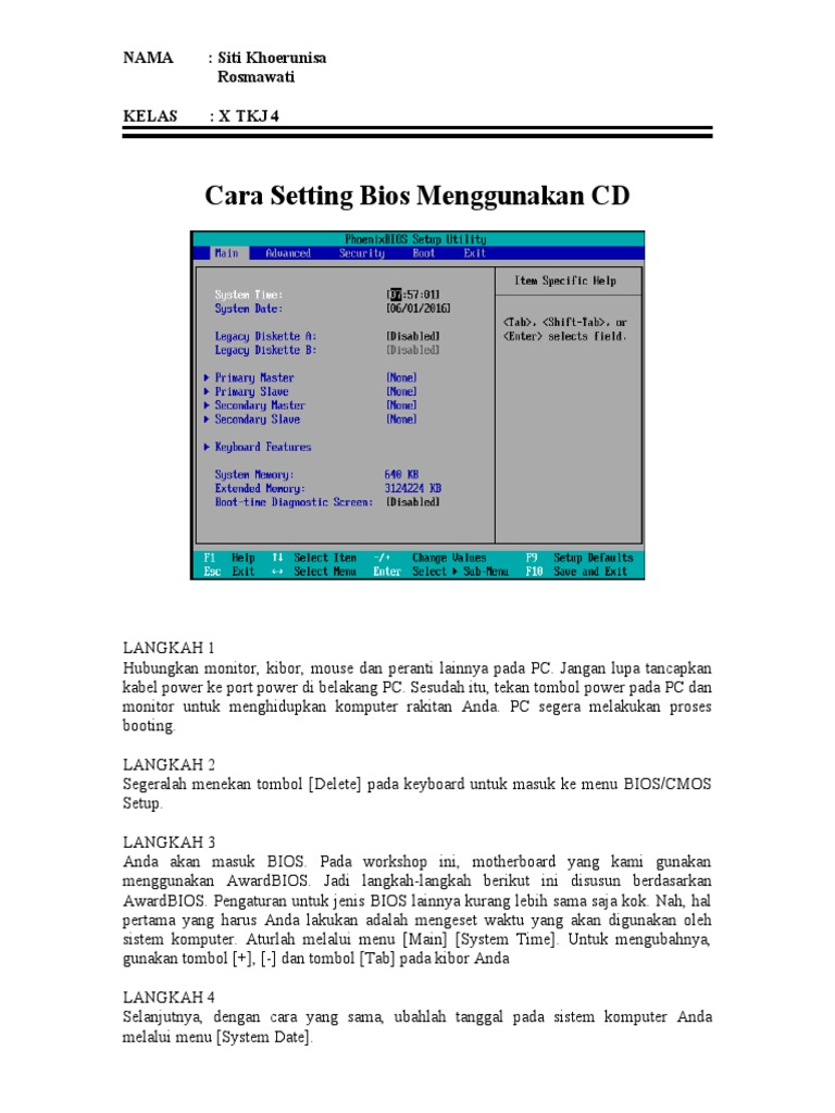 Cara Setting Bios Dengan CD | PDF
