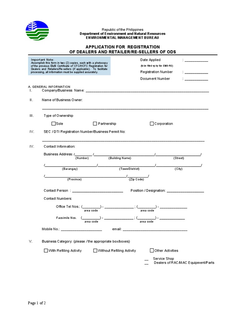 ODS Dealer Registration Application Form | PDF | Business