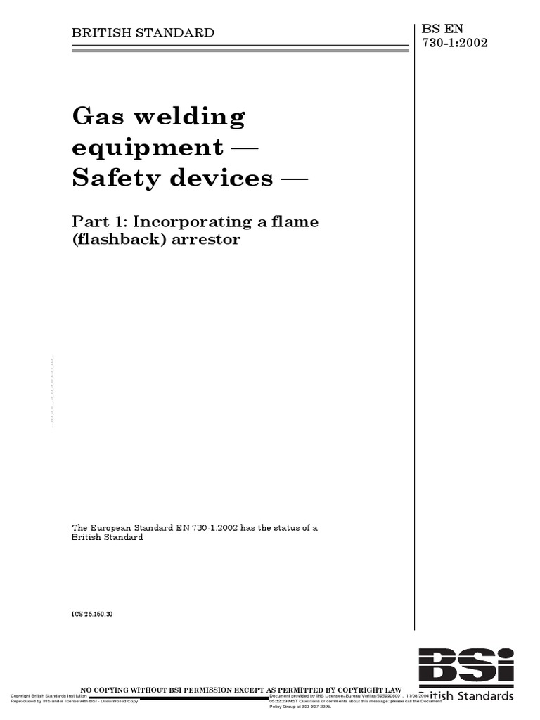Gas Welding Equipment - Safety Devices - Part 1: Incorporating A Flame ...