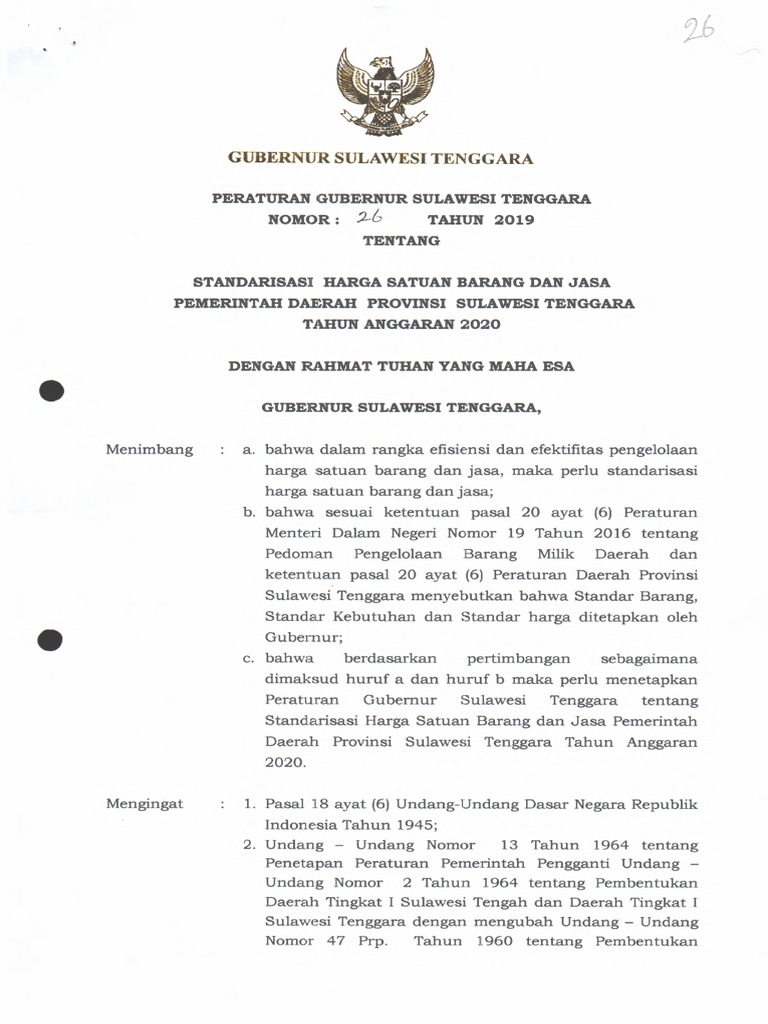Pergub Nomor 26 THN 2019 TTG Standarisasi Harga Satuan Barang Dan Jasa ... Pergub Nomor 26 THN 2019 TTG Standarisasi Harga Satuan Barang Dan Jasa ...