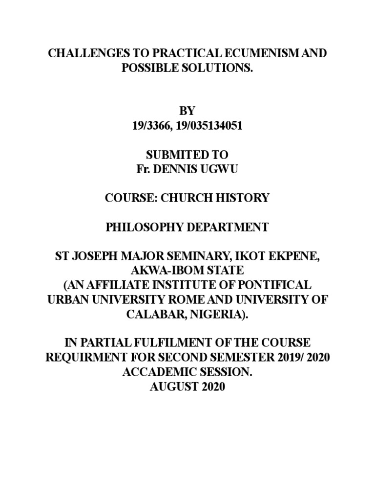Church History Assignment | PDF | Ecumenism | Christian Church