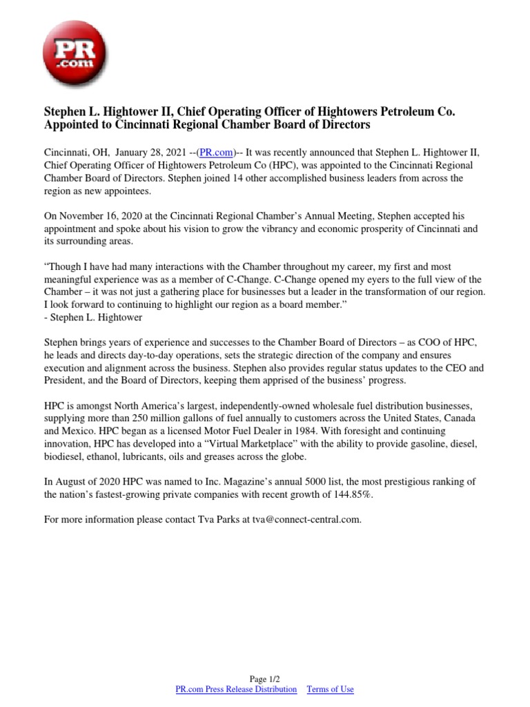 Stephen L. Hightower II, Chief Operating Officer of Hightowers ...