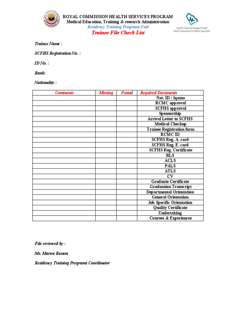 Trainee File Check List | PDF
