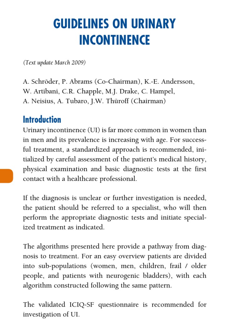 Guidelines On Urinary Incontinence: (Text Update March 2009) | PDF ...