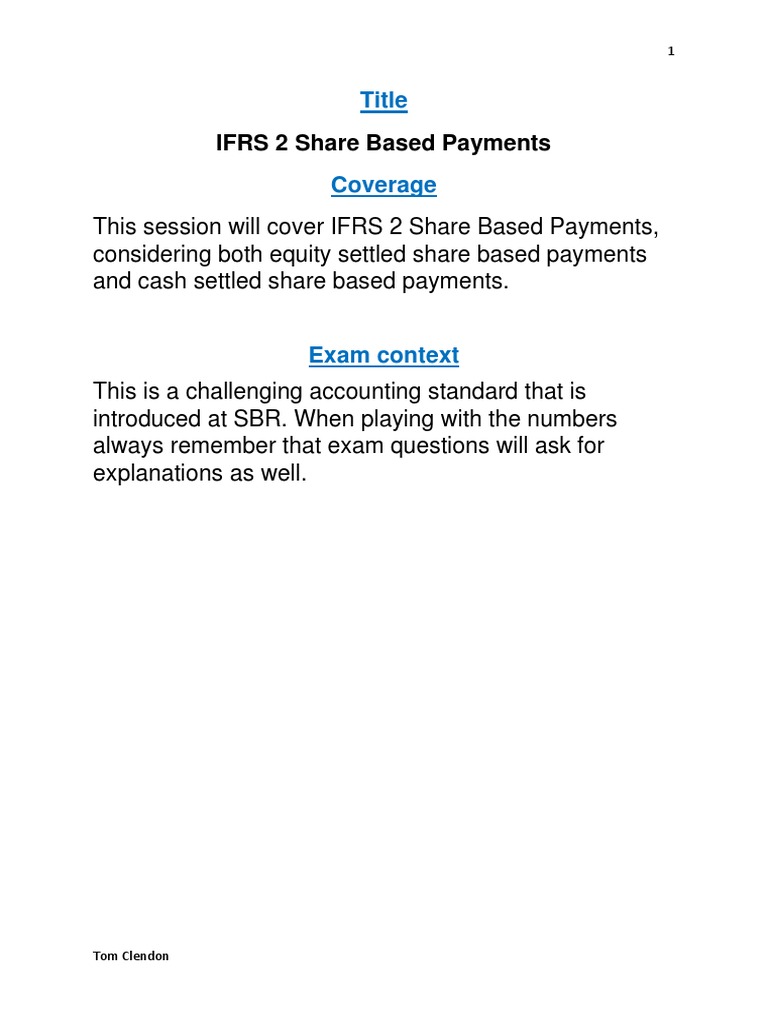 Notes IFRS 2 Share Based Payments | PDF | Option (Finance) | Equity ...