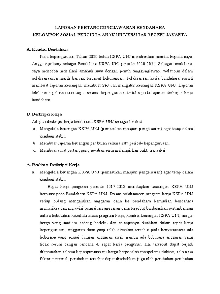 Laporan Keuangan KSPA UNJ 2020-2021 | PDF